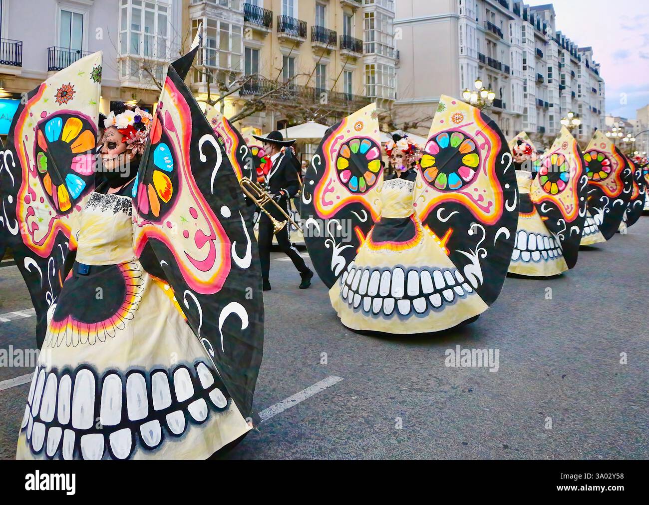 Evening carnival parade in the Spanish north coast city of Santander ...