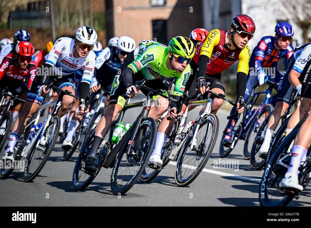 Kortrijk, Belgium. 02nd Mar, 2025. Belgian Tim Merlier of Soudal Quick-Step and Belgian Milan ...