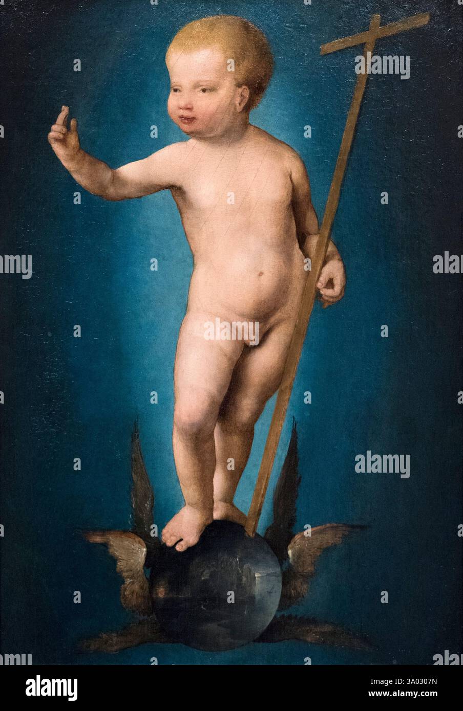 Joos van Cleve (1485-1541), Infant Saviour on Winged Orb, ca. 1530. Niño de Pasión sobre la bola ...