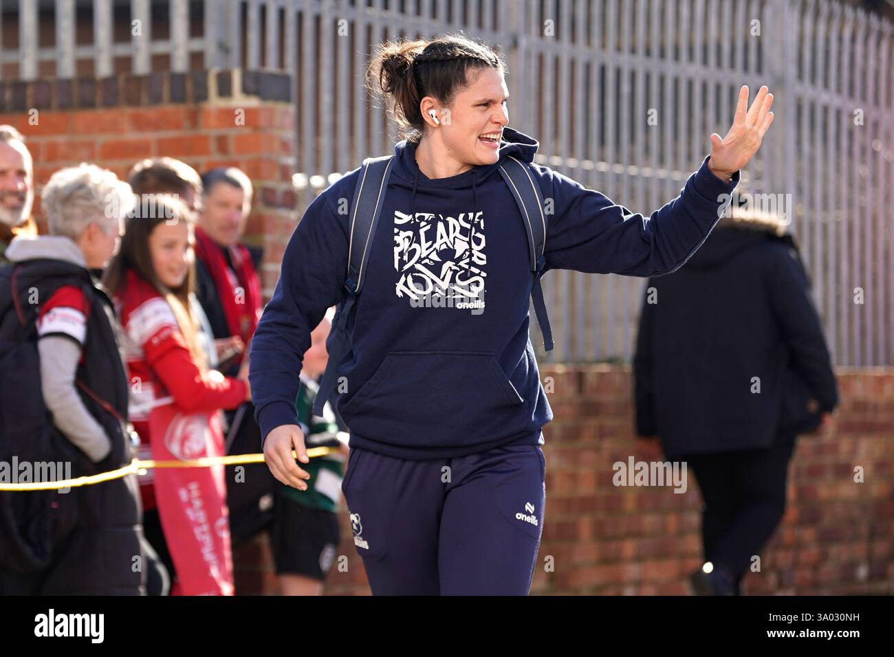 Bristol Bears' Ilona Maher arrives to the stadium ahead of the ...