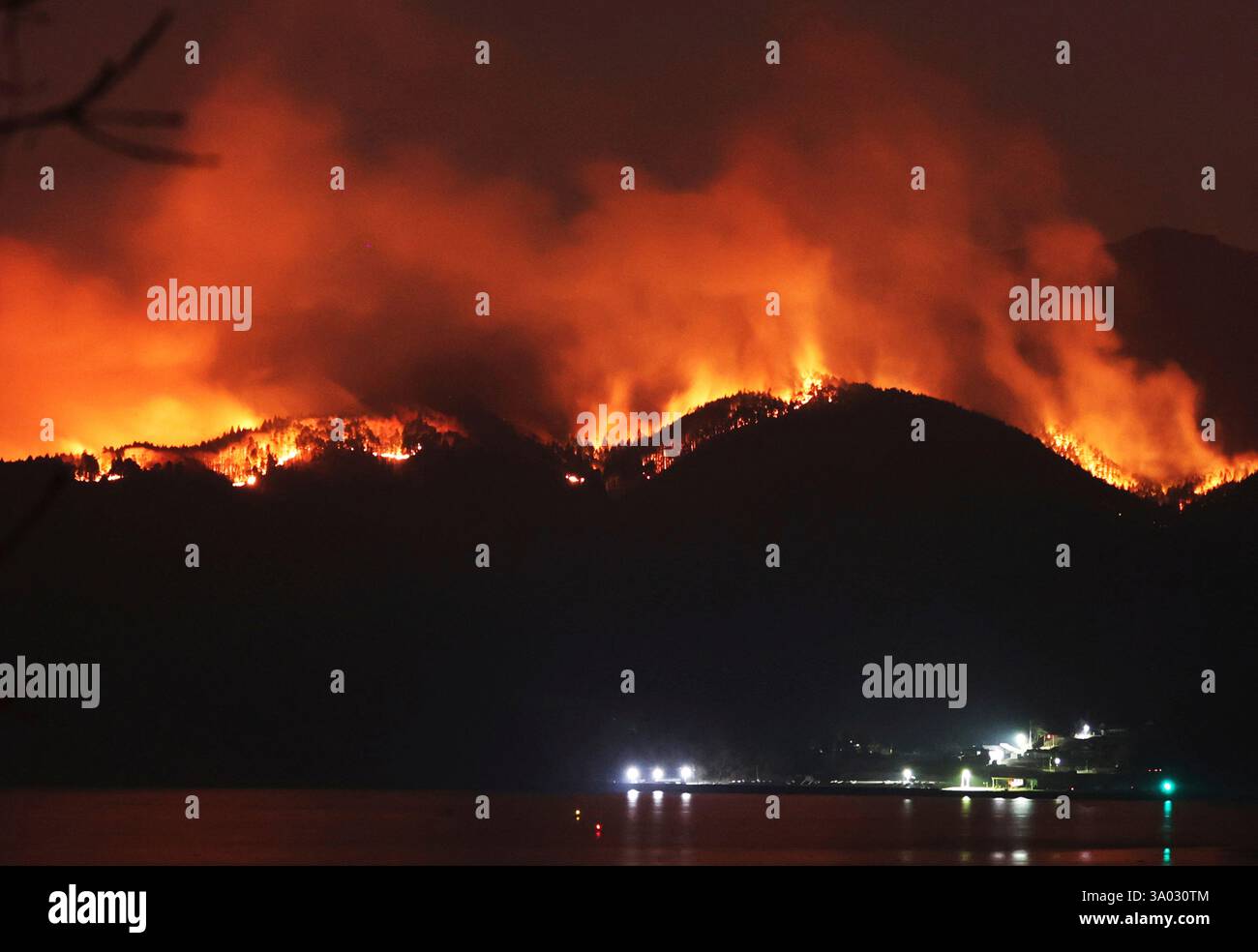 A forest fire is spreading in Ofunato City, Iwate Prefecture, northern ...