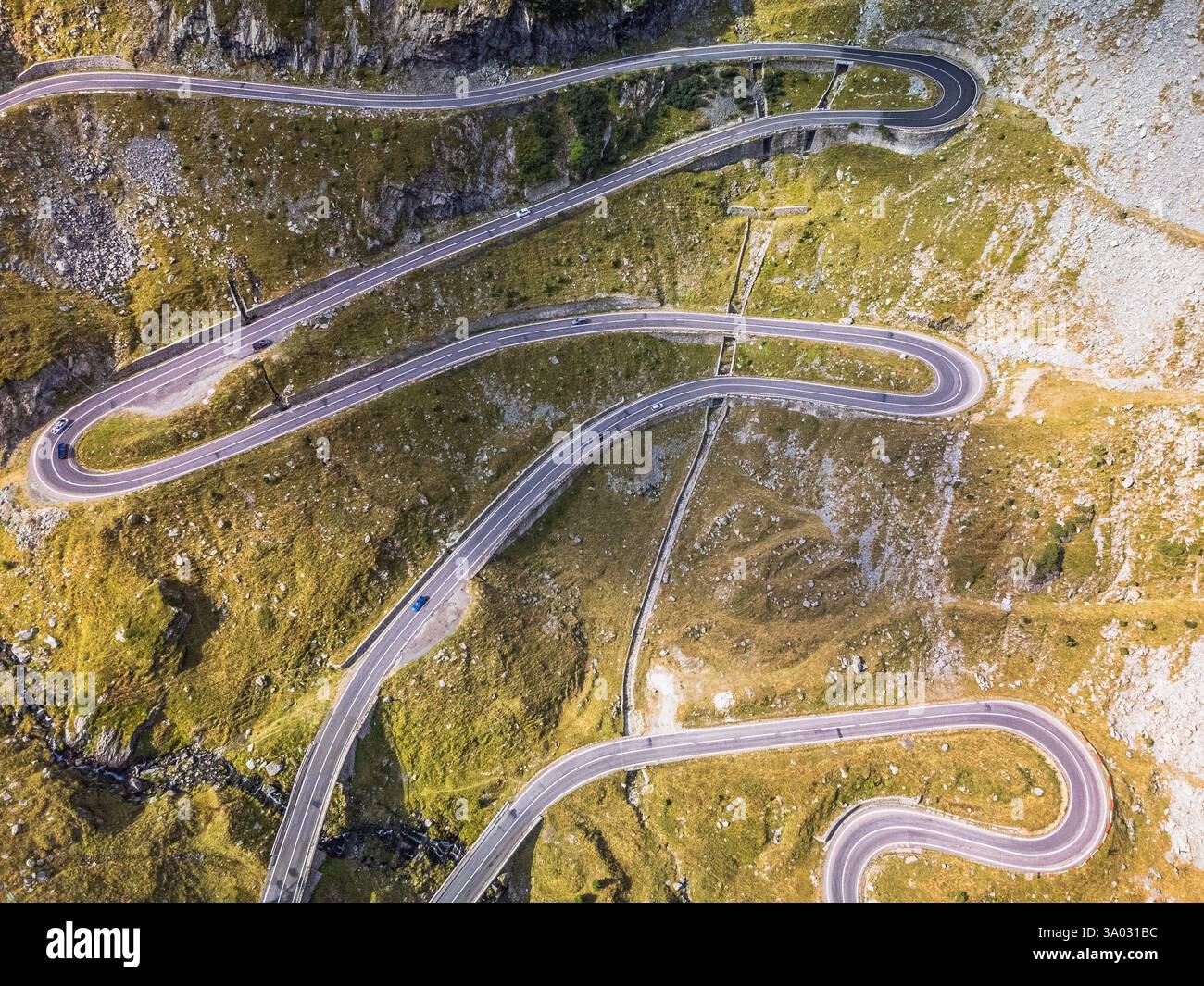 Aerial view of the spectacular curves of the Transfagarasan road in ...