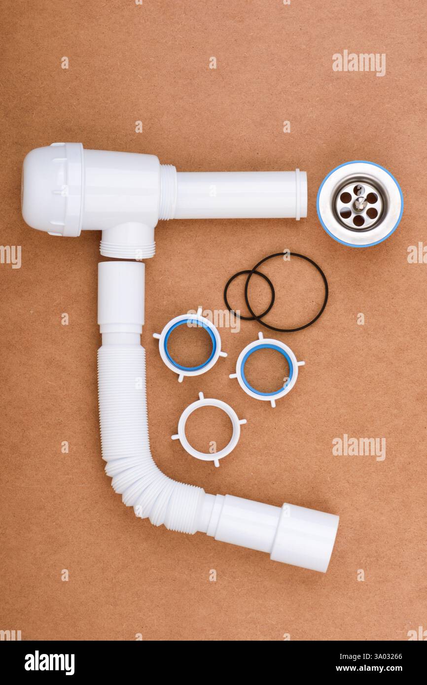 Complete Sink Drain Assembly Kit including flexible hose, gaskets ...
