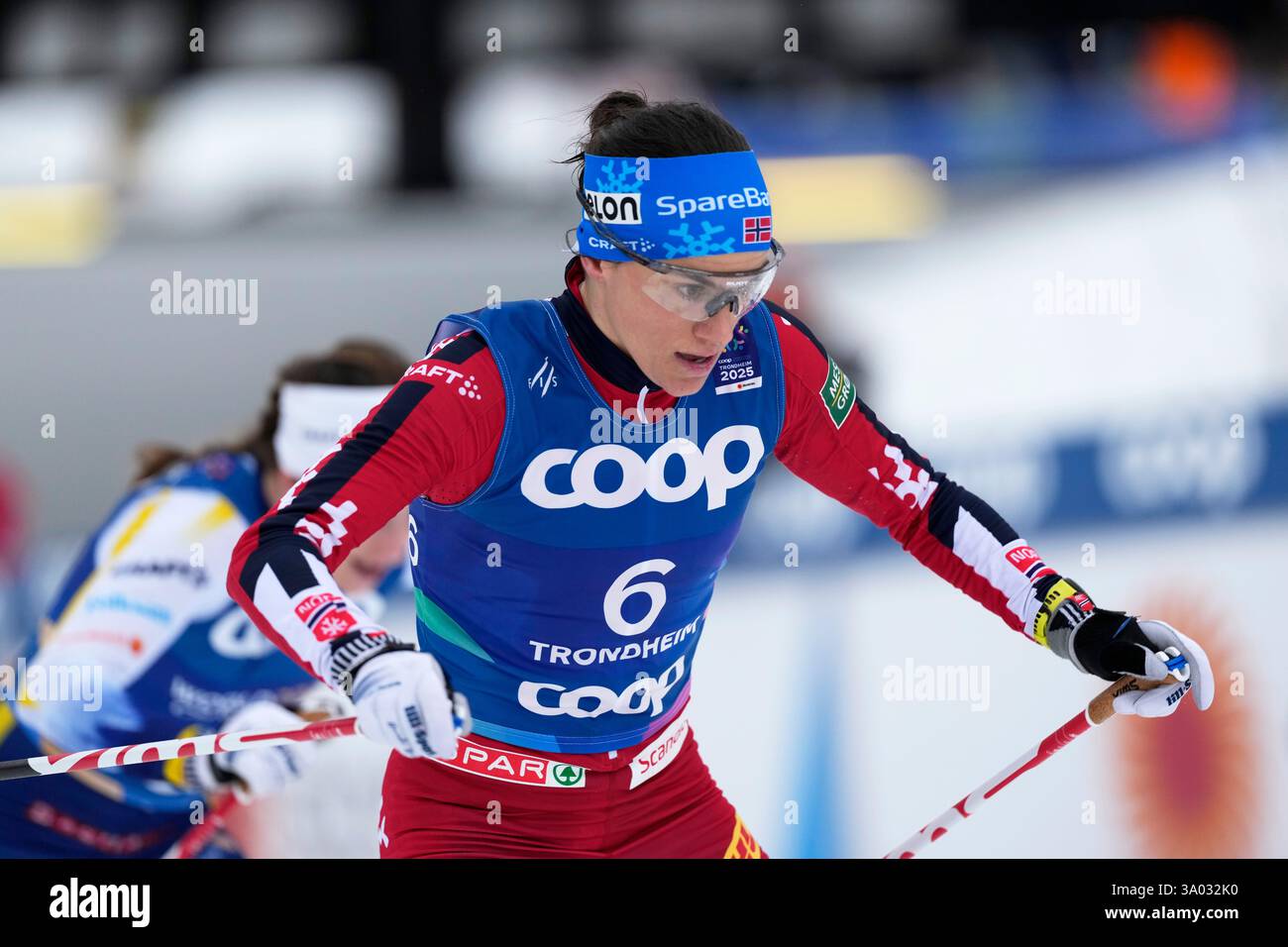 Heidi Weng, of Norway, competes in the women's cross-country skiathlon ...