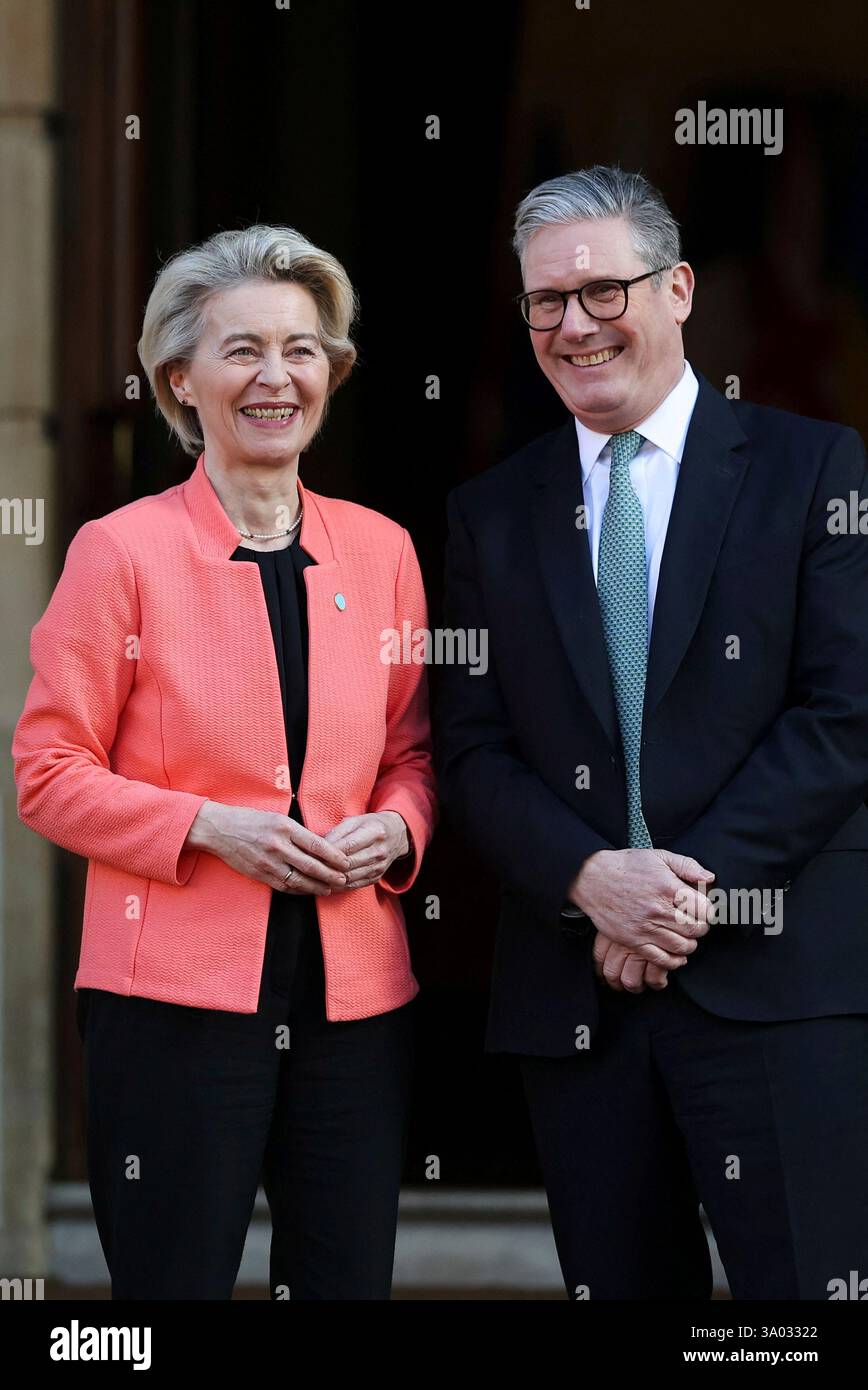 Britain's Prime Minister Keir Starmer, right, welcomes European ...