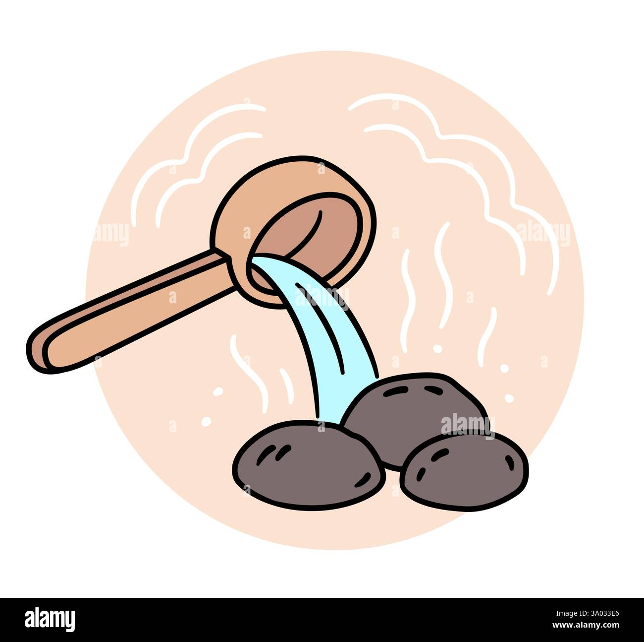 Finnish sauna hand drawn doodle icon. Ladle pouring water on stones ...