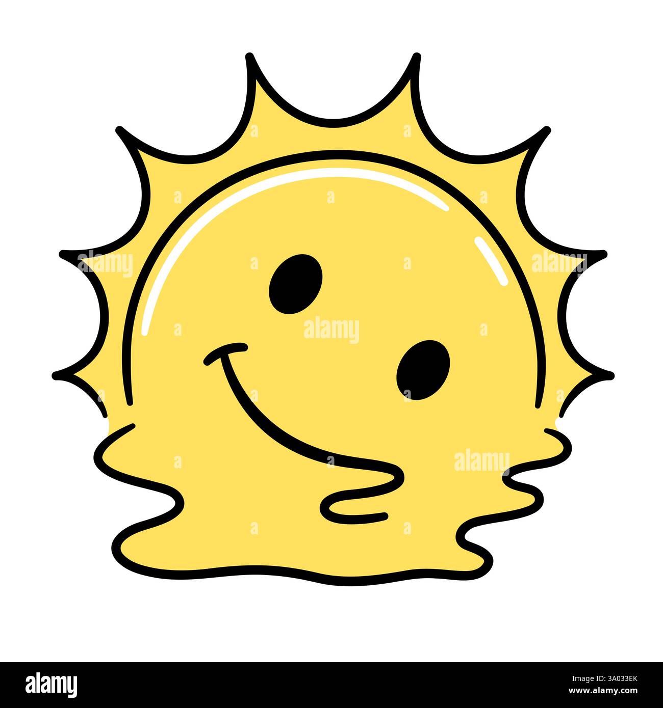 Cartoon Sun melting in puddle, extreme summer heat. Hand drawn doodle ...