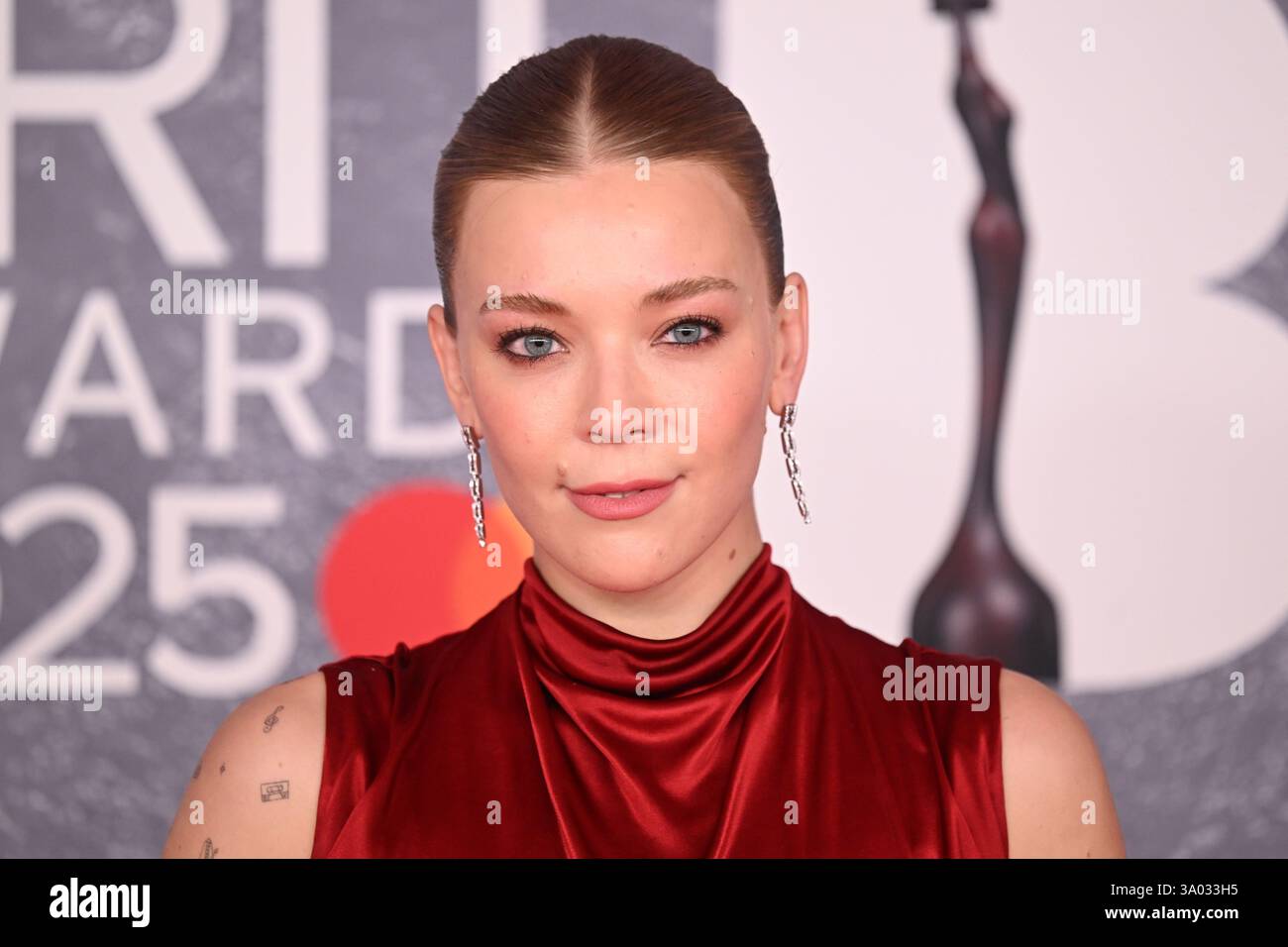 London, UK. 1 March 2025. Becky Hill arriving for The BRIT Awards 2025 at London's O2 Arena ...