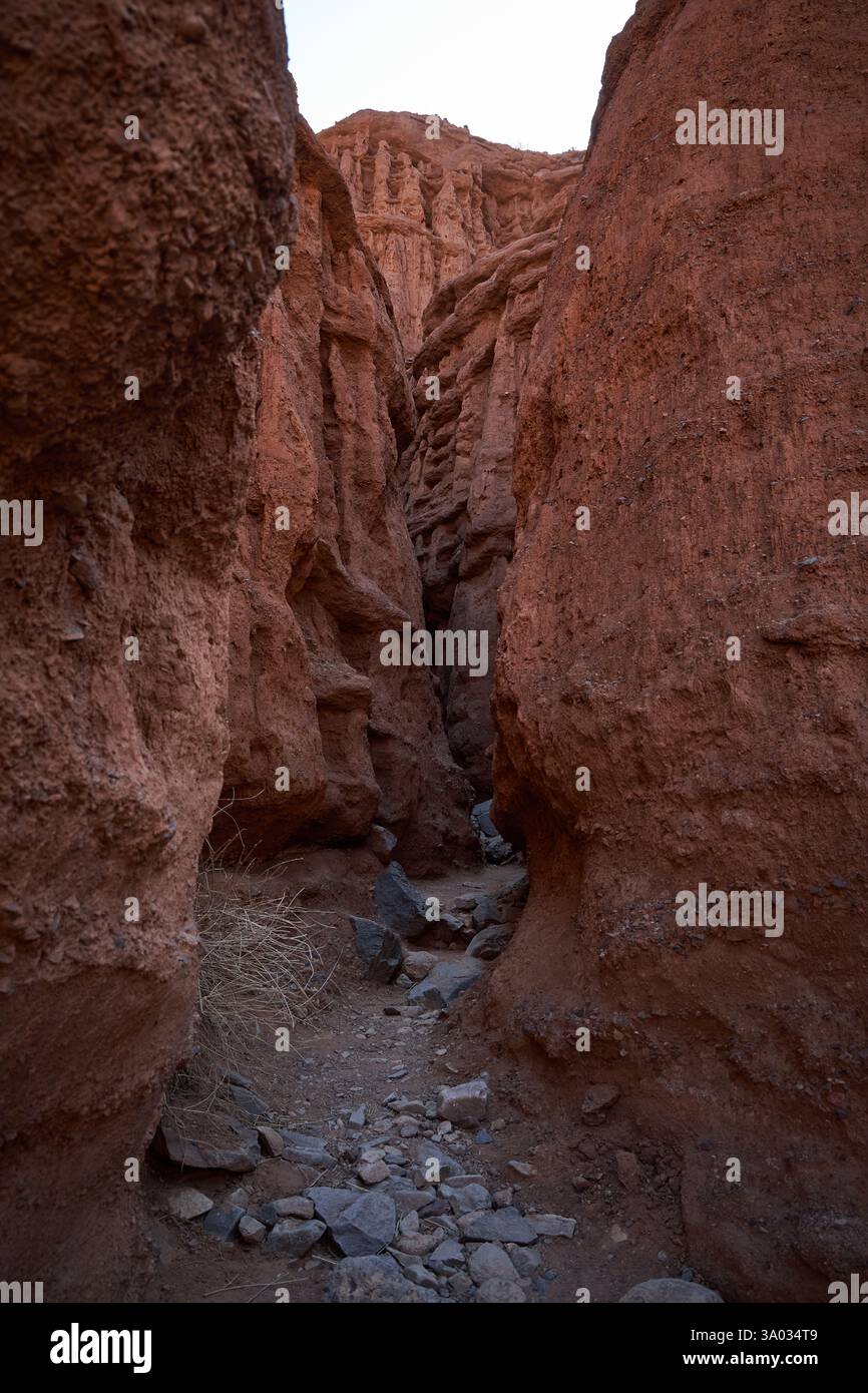 Narrow path inside the canyon, hiking trail, surrounded by red ...