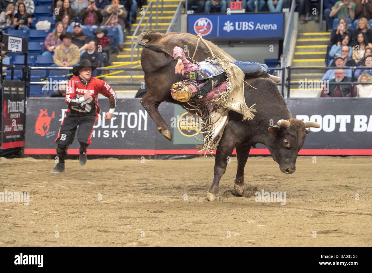 Callum Miller rides Muss Bus during the Professional Bull Riders (PBR ...