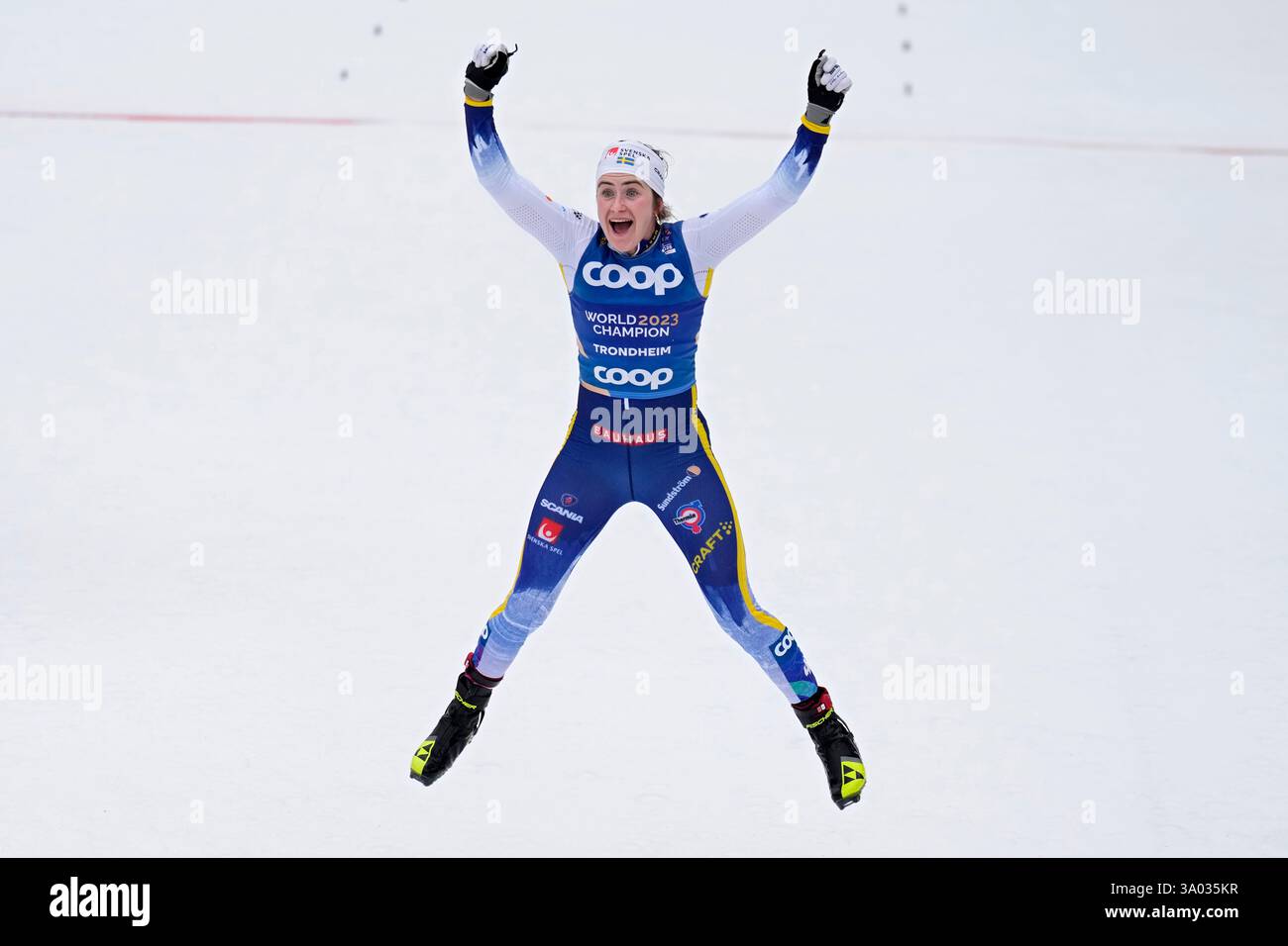Ebba Andersson, of Sweden, celebrates after winning the gold medal in ...