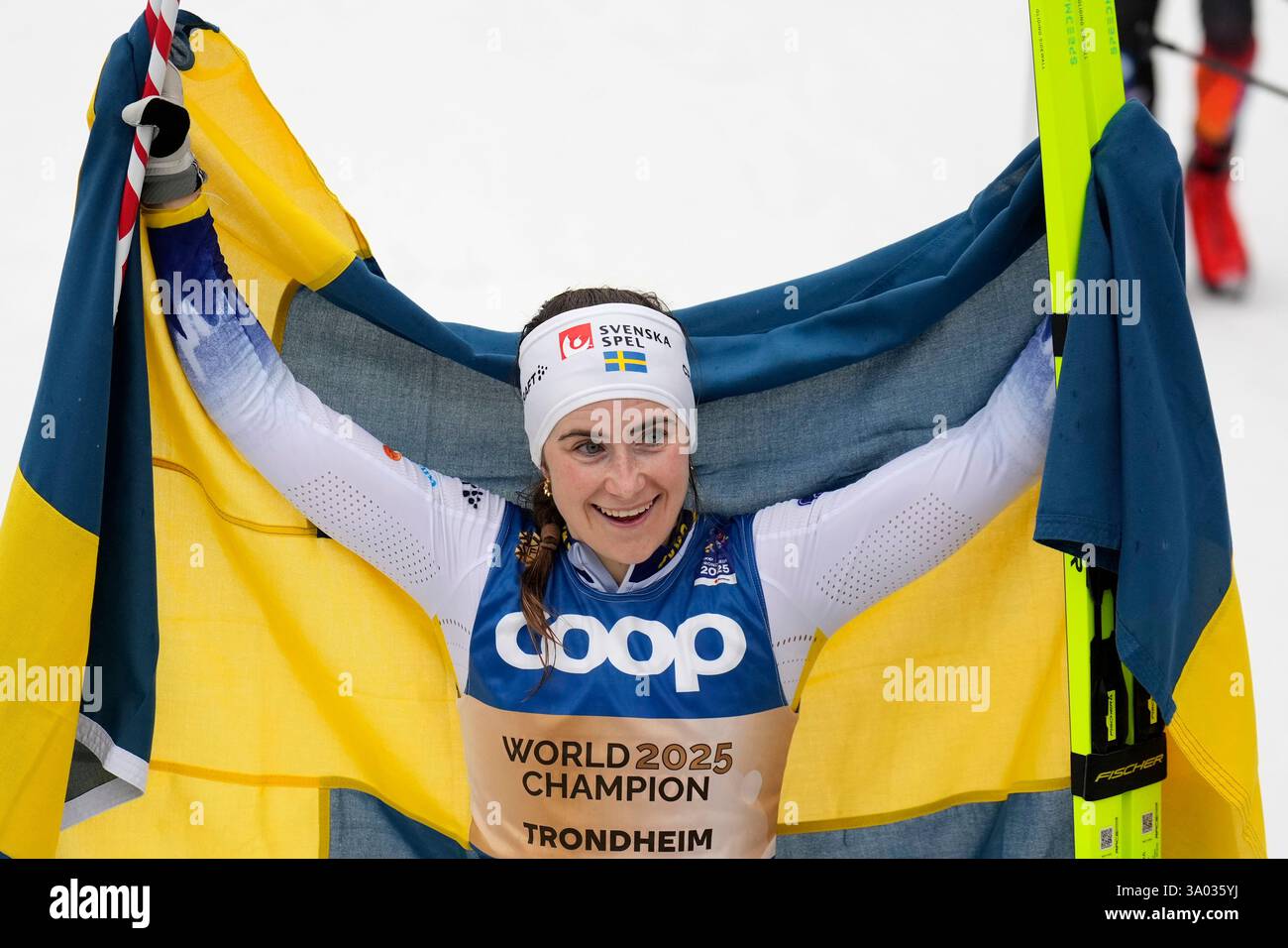 Ebba Andersson, of Sweden, celebrates after winning the gold medal in ...