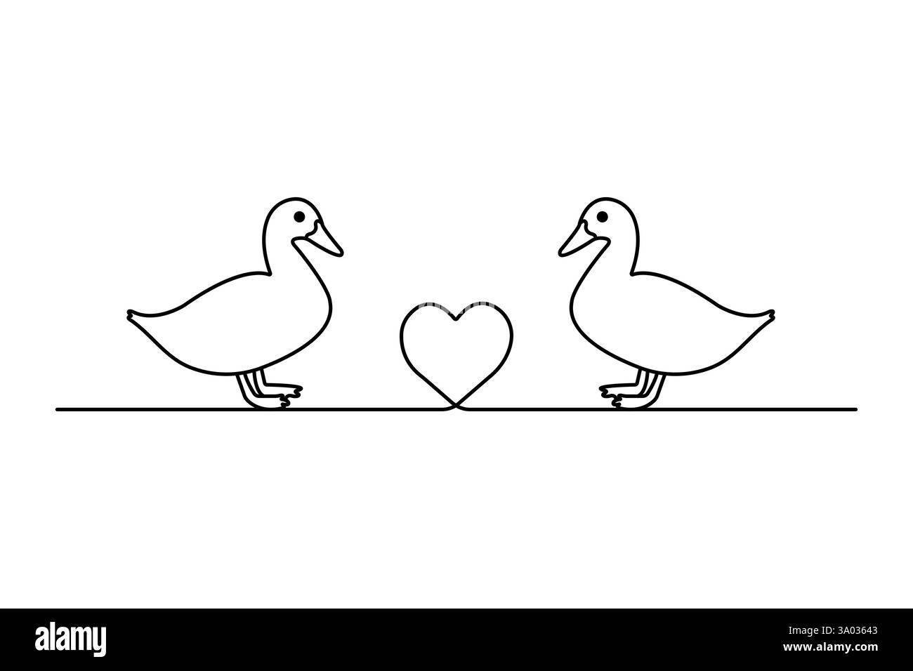 Duck continuous one line drawing with outline vector illustration Stock ...