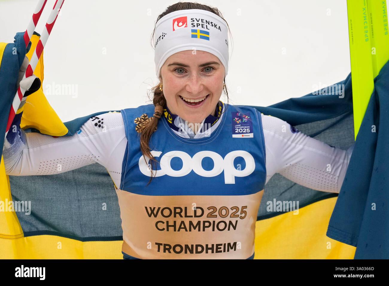 Ebba Andersson, of Sweden, celebrates after winning the gold medal in ...