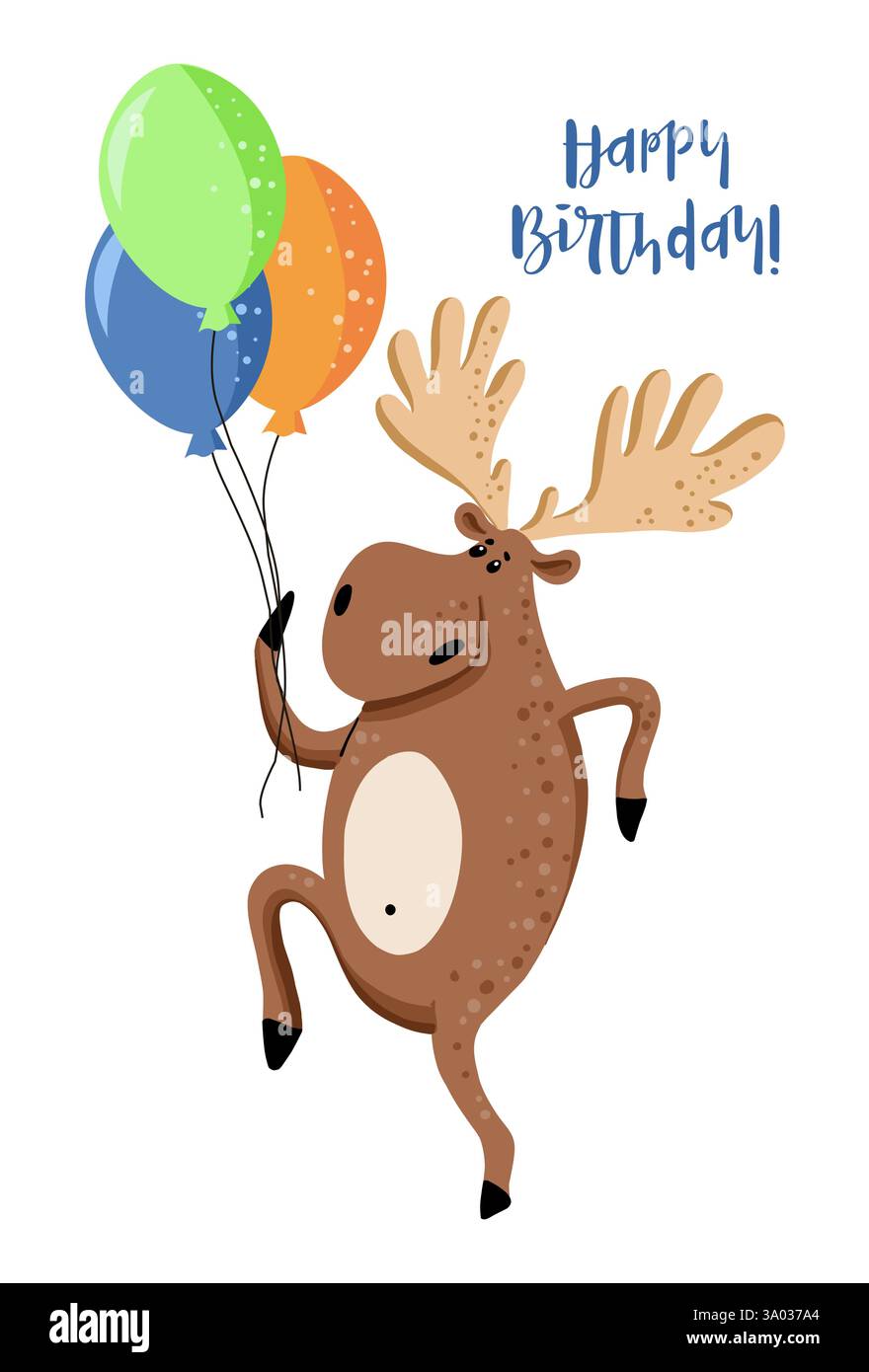 Fun dancing animal, isolated moose with balloons Stock Vector Image ...