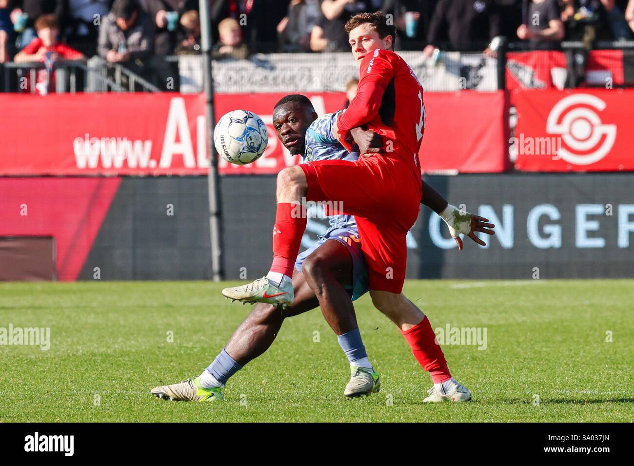ALMERE, NETHERLANDS - MARCH 2: Brian Brobbey of Ajax battles for the ...