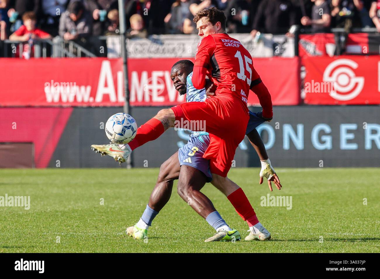 ALMERE, NETHERLANDS - MARCH 2: Brian Brobbey of Ajax battles for the ...