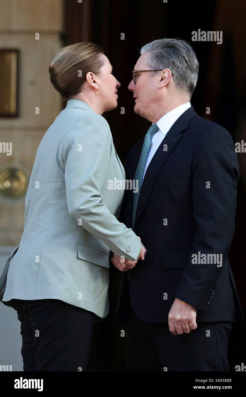 Britain's Prime Minister Keir Starmer, right, welcomes Denmark's Prime ...