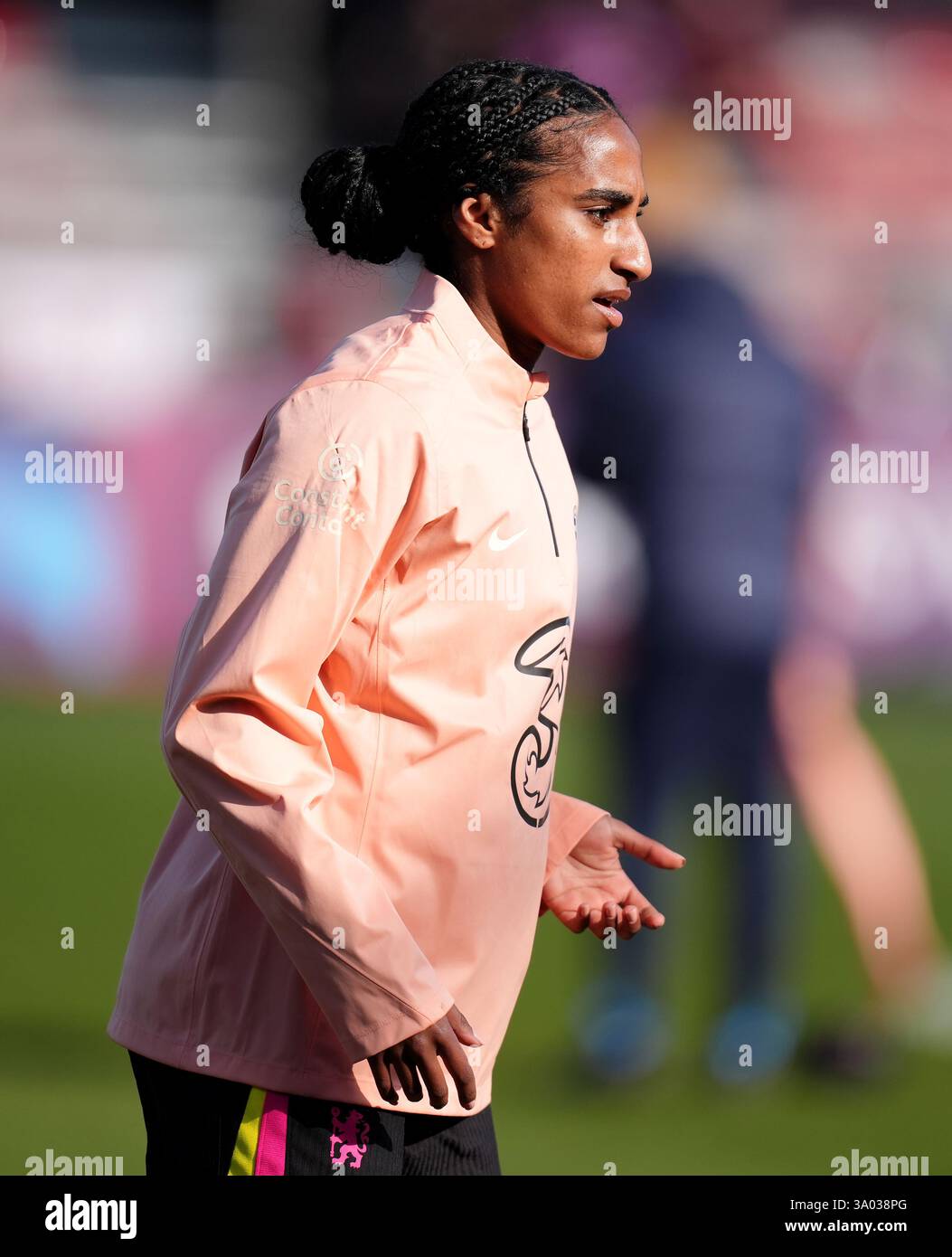 Chelsea's Naomi Girma warms up before the Barclays Women's Super League ...
