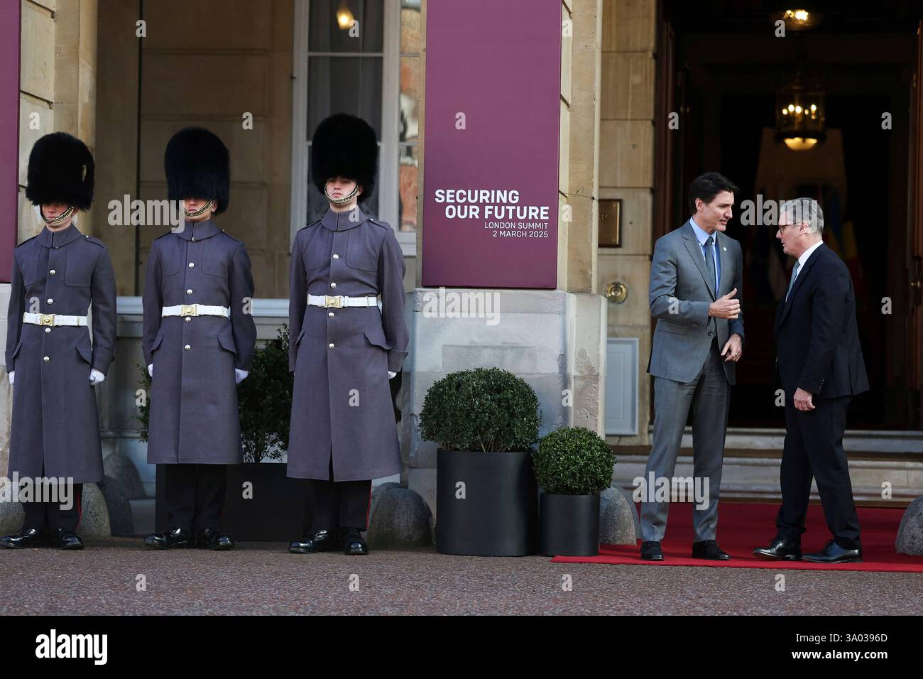 Britain's Prime Minister Keir Starmer, right, welcomes Canadian Prime ...