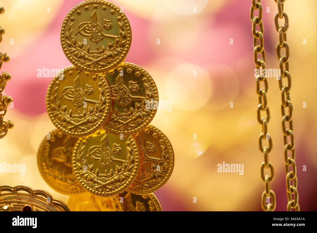 Turkish Gold Coins with portrait in view Stock Photo - Alamy
