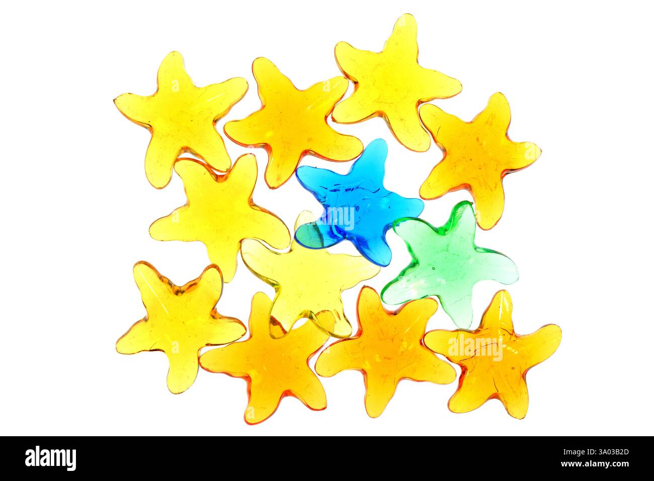 Collection of colorful transparent glass stars isolated on white ...