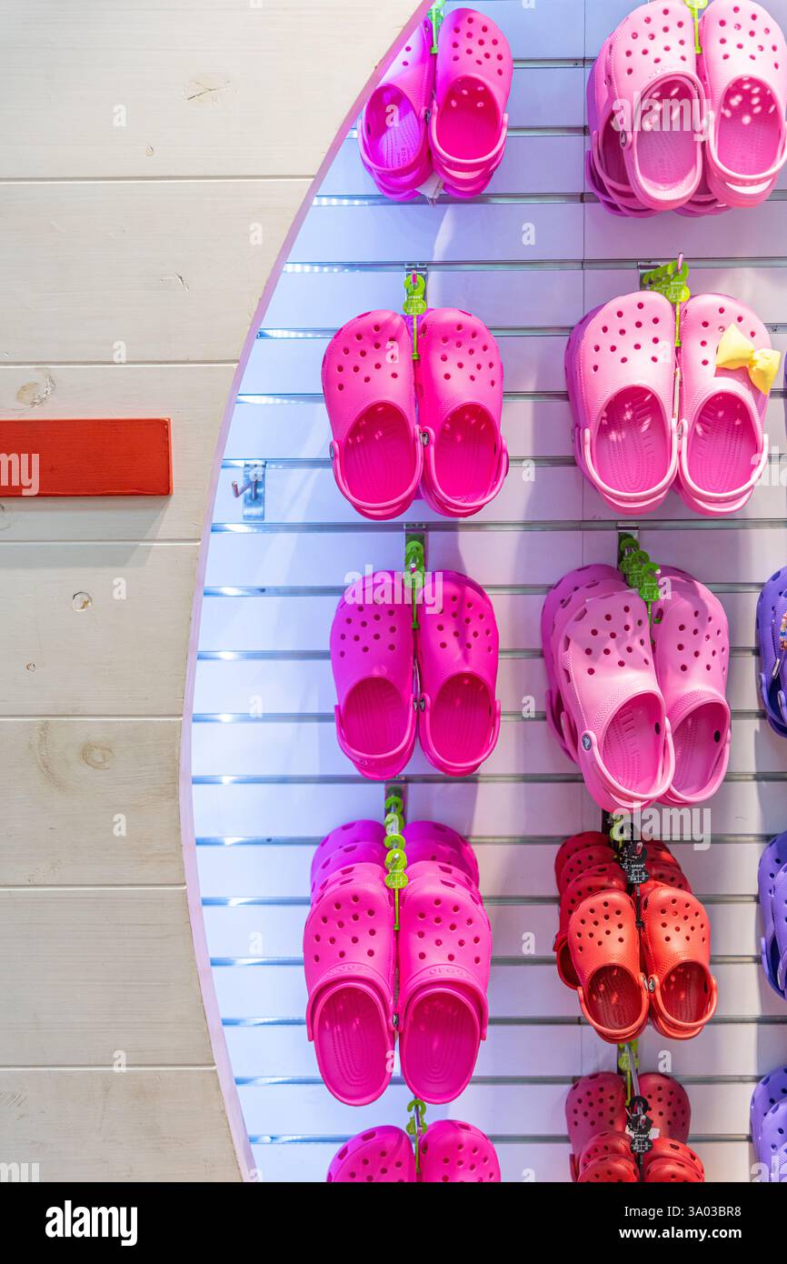 January 23 2024 - philipsburg st maarten - Crocs shoes on display in a ...