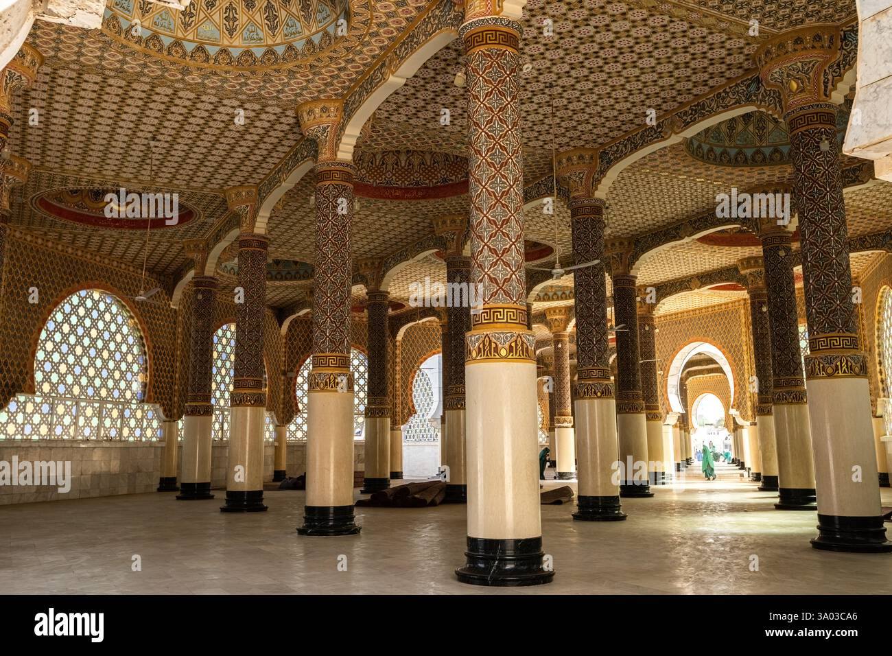 Internal yard with pillars and beautiful mosaic in the Touba Mosque ...