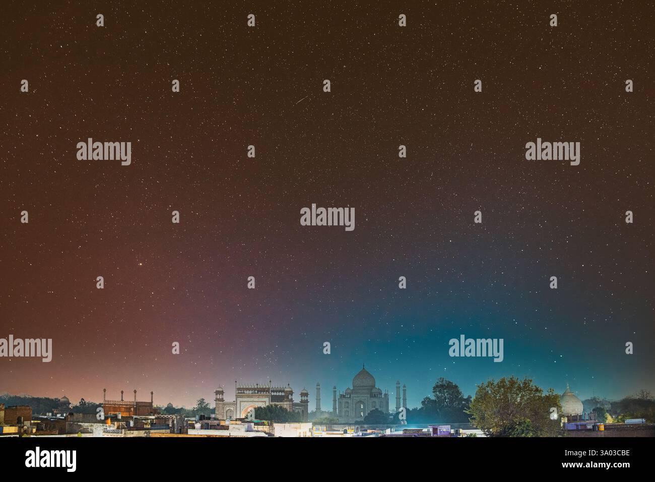 Taj Mahal In Agra, Uttar Pradesh, India. Night view Of Taj Mahal. Seven ...