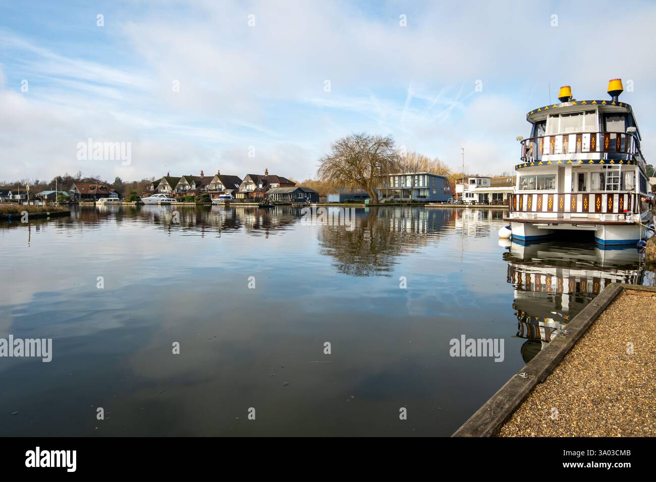 Horning, Norfolk, UK – March 3 2024. View across the River Bure as from ...