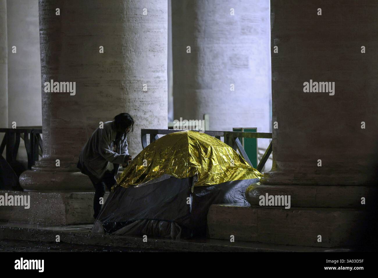 Vatican, Italy. 01st Mar, 2025. Homeless person seen near his tent ...
