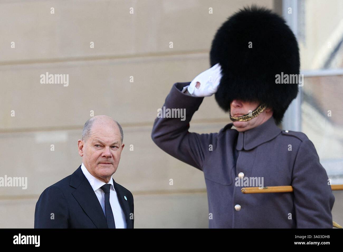 German Chancellor Olaf Scholz walks outside Lancaster House, London, as ...