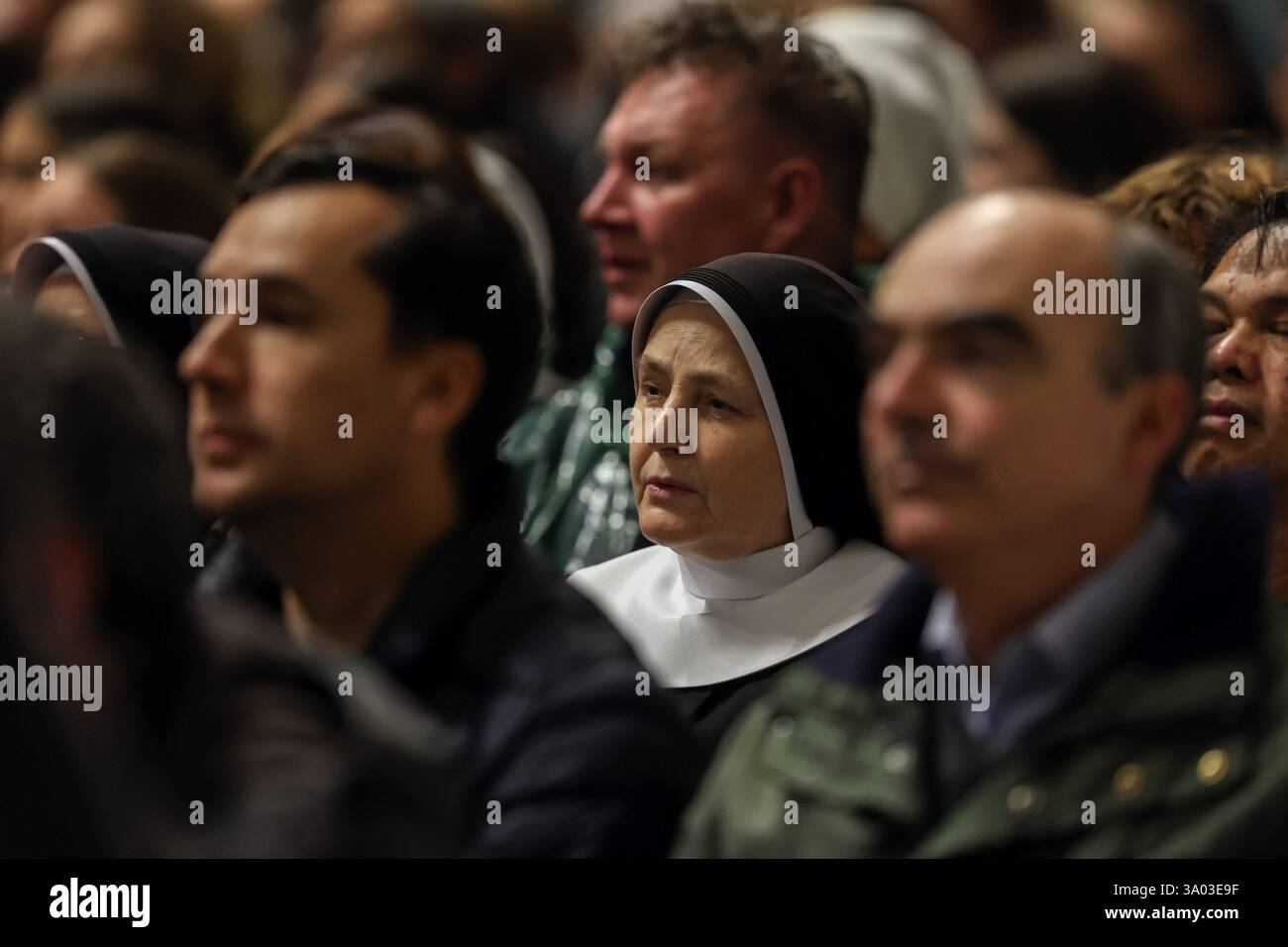 Vatican, Italy. 01st Mar, 2025. A nun recites the Holy Rosary for Pope ...
