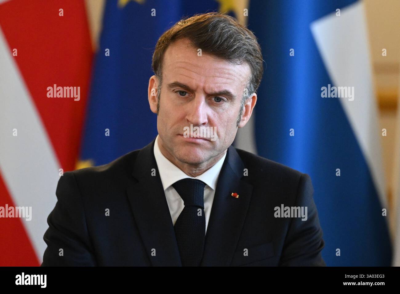 French President Emmanuel Macron prepares for a plenary meeting during ...