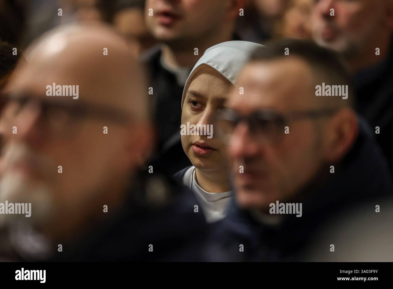 Vatican, Italy. 01st Mar, 2025. A nun recites the Holy Rosary for Pope ...