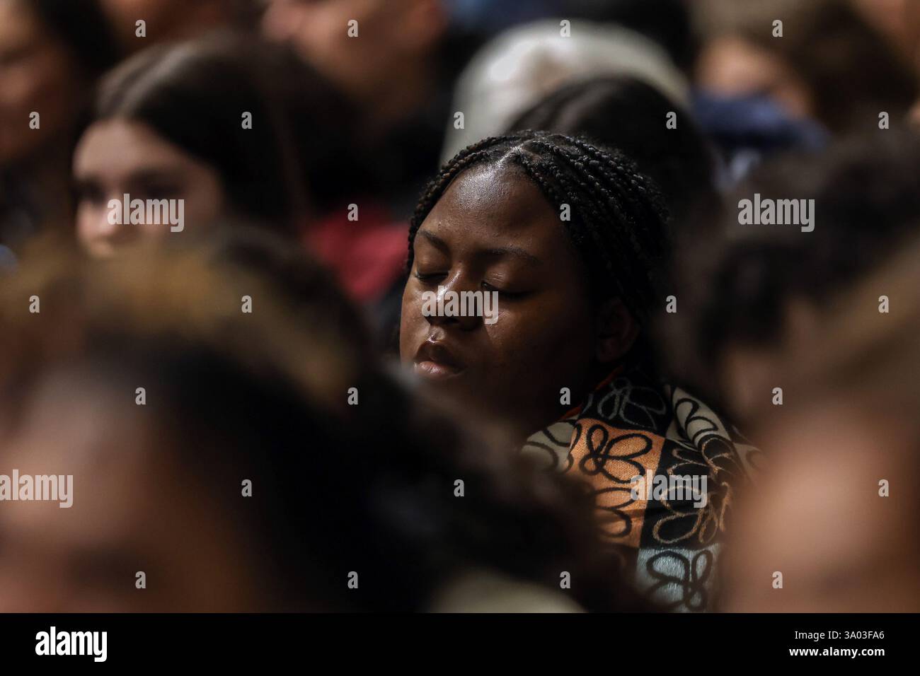 Vatican, Italy. 01st Mar, 2025. Faithful attend the recitation of the ...