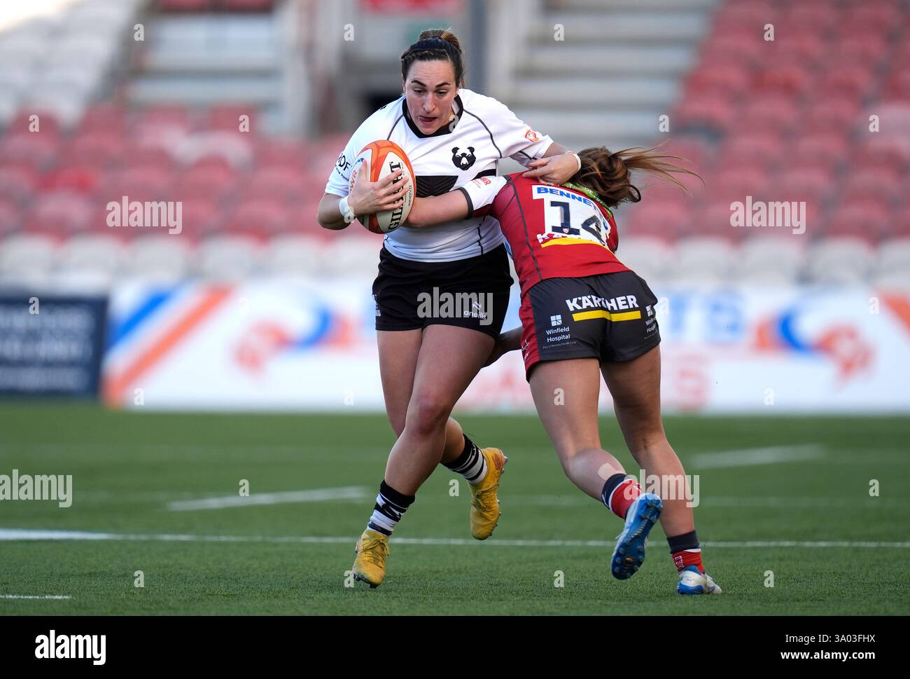 Bristol Bears' Courtney Keight (left) is tackled by Gloucester-Hartpury ...