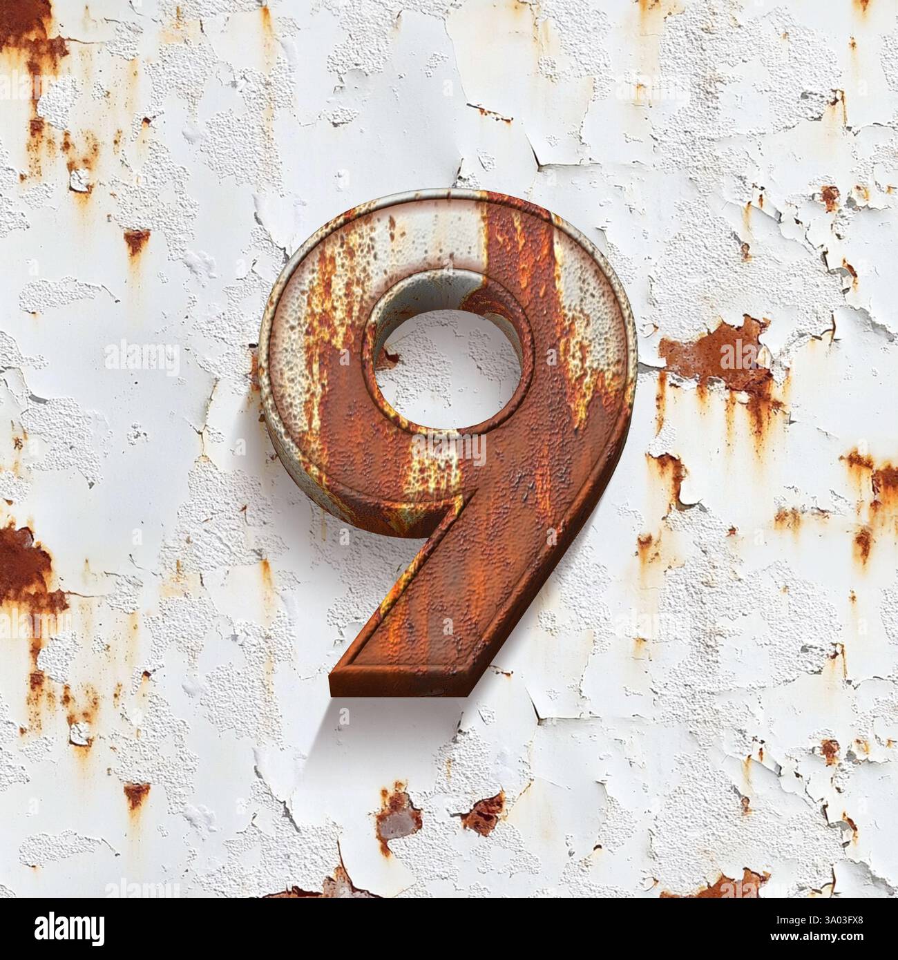 set of rusty 3d numbers, 3d illustration, number 9 Stock Photo - Alamy