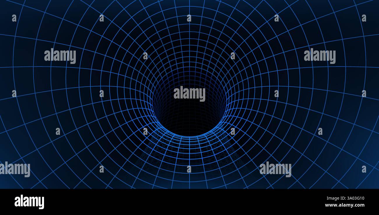Wireframe grid tunnel vector 3d background. Abstract space wormhole ...