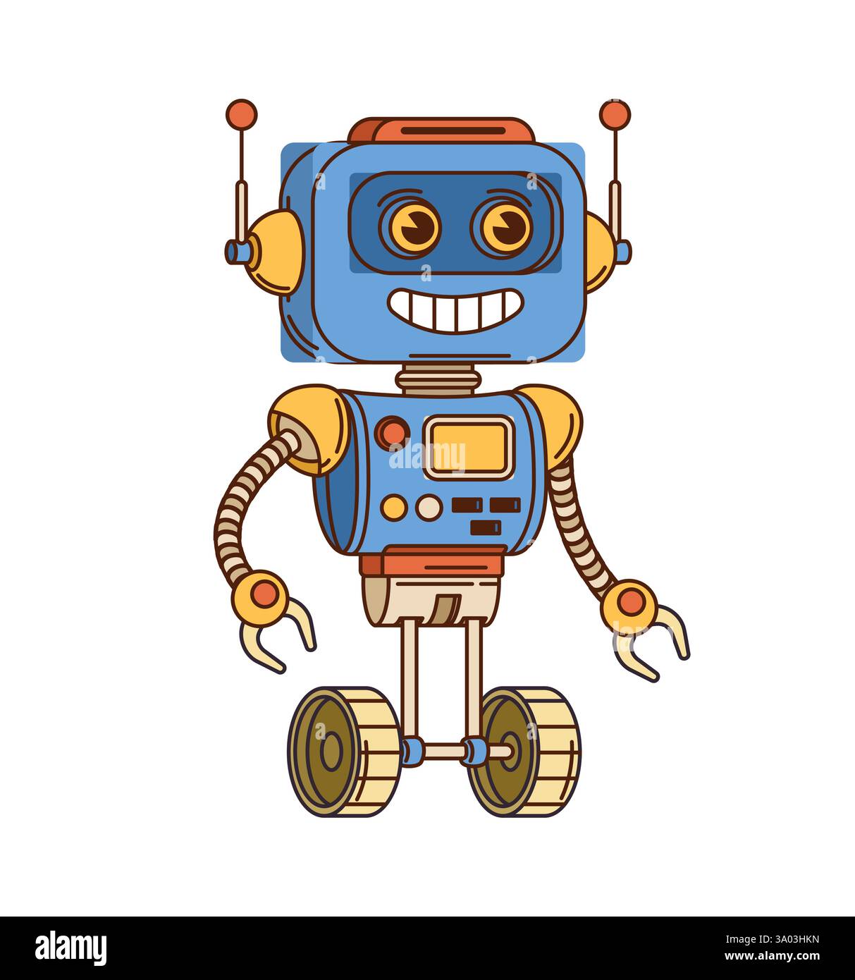 Groovy robot and droid character. Cartoon ai machine with flexible ...