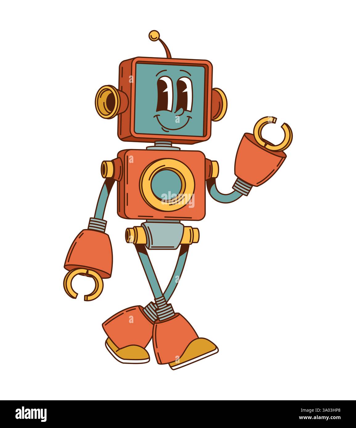 Orange robot and cyborg groovy funny character. AI virtual assistant ...