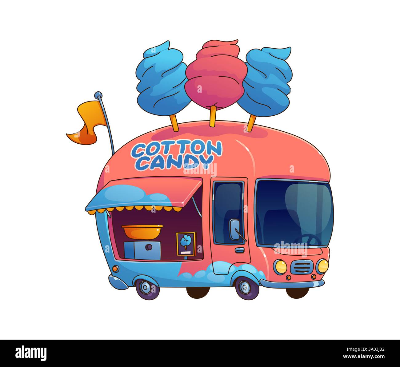 Cartoon candy cotton street food truck, vintage festival foodtruck van ...