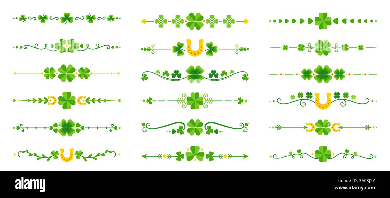 St Patrick day clover borders and dividers with green shamrocks, vector ...