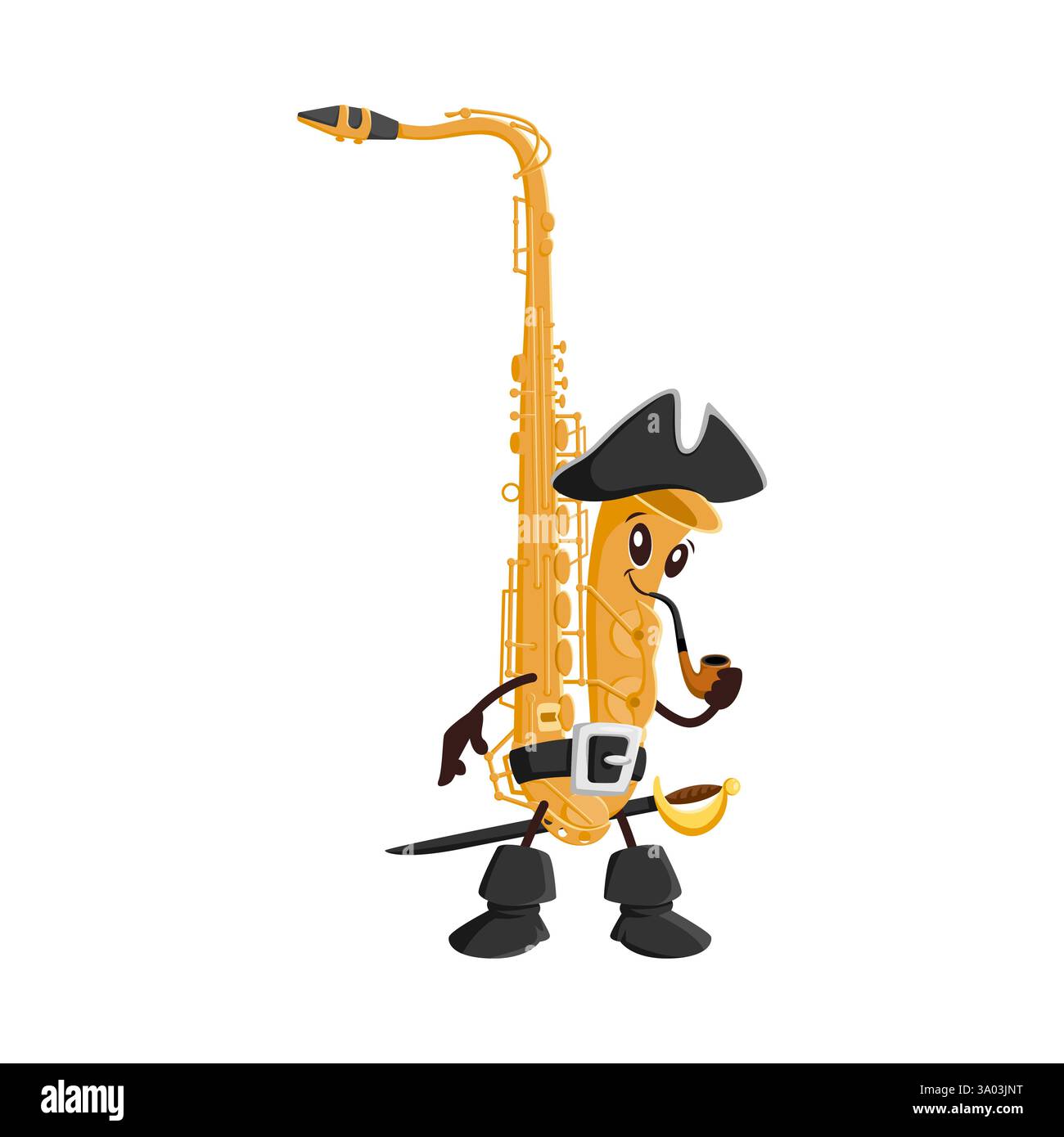 Cartoon saxophone musical instrument pirate and corsair character ...