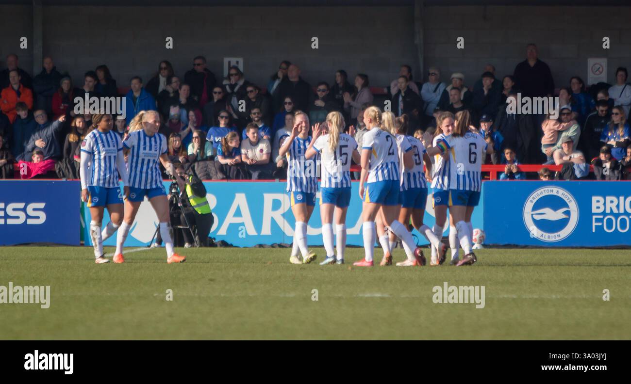 Crawley, England, March 2nd 2025 Brighton celebrate taking the lead ...