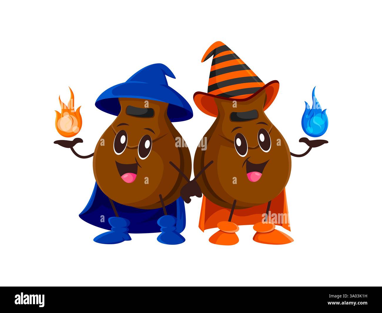 Cartoon castanets Halloween mage and wizard characters. Isolated vector ...