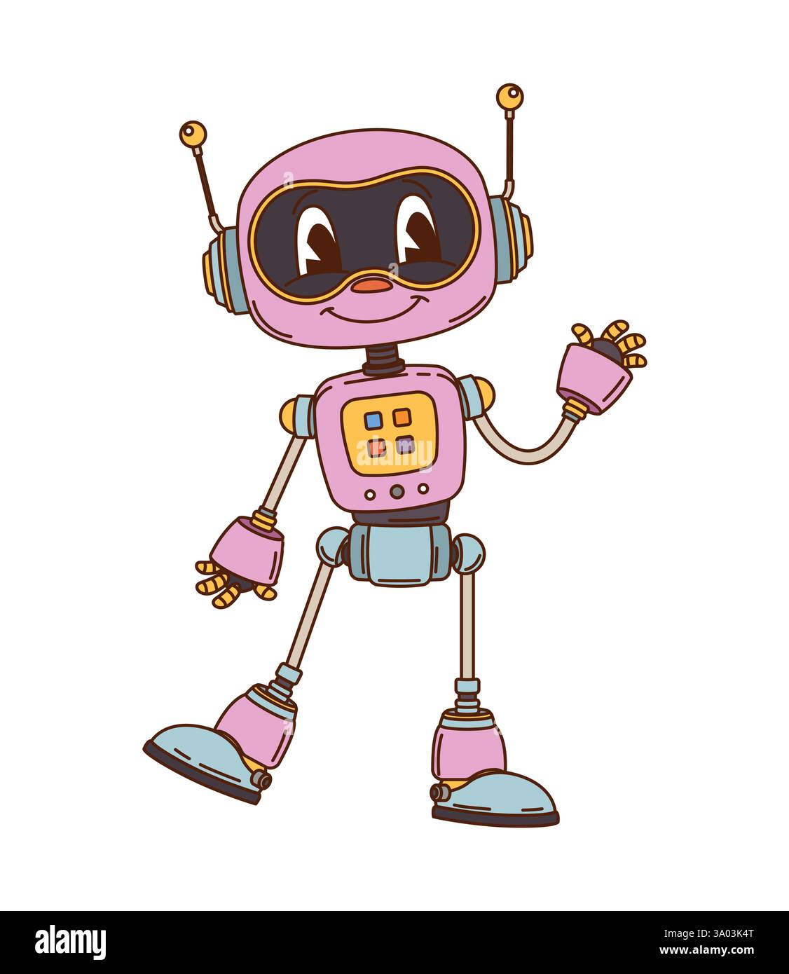 Pink robot and cyborg groovy cheerful character. Chatbot cyborg bot ...