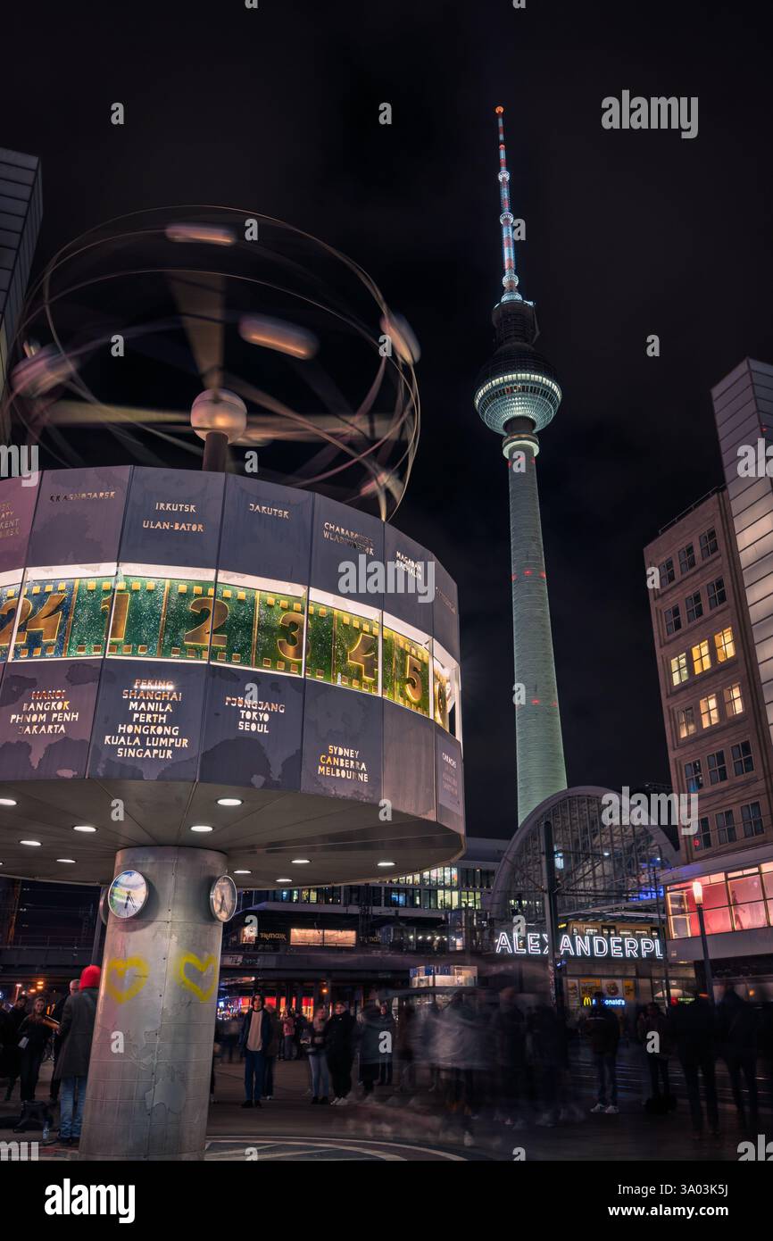 World Time Clock and Berlin TV Tower at Alexanderplatz Stock Photo - Alamy