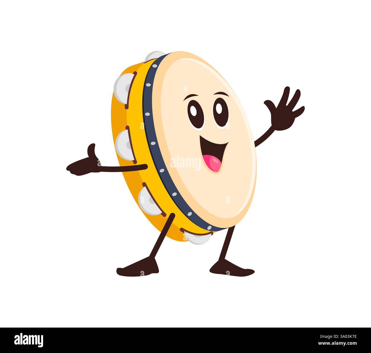 Cartoon funny tambourine musical instrument character. Isolated vector ...