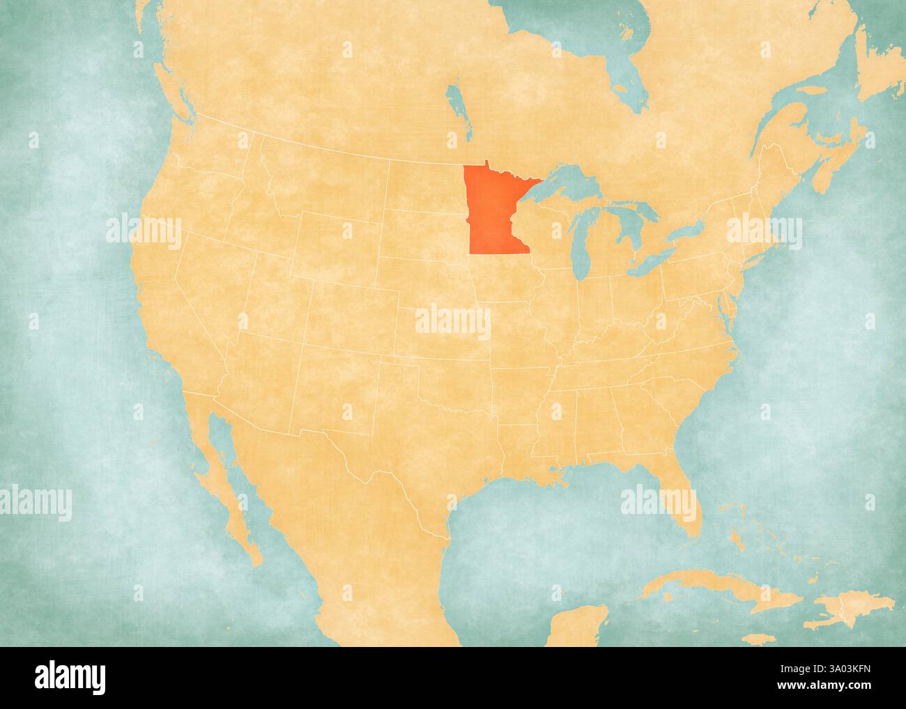 Minnesota on the map of United States of America in soft grunge and ...